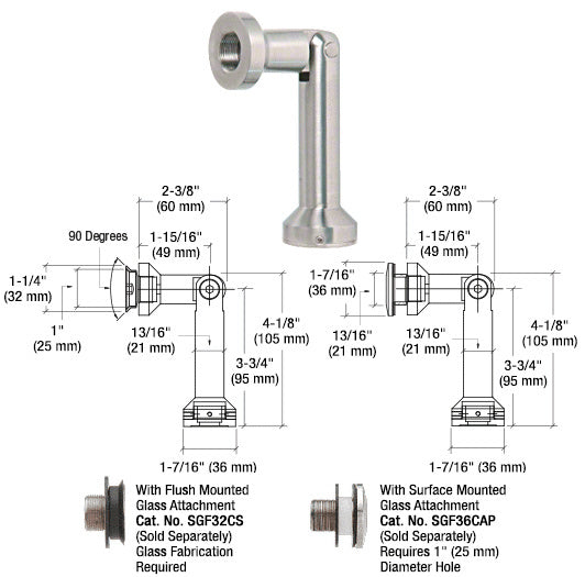 CRL 316 Brushed Stainless Single Pivot Glass-to-Wall/Floor Swivel Fitt