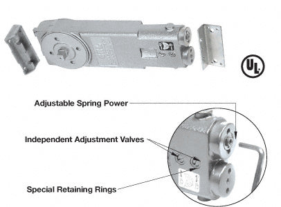 CRL Adjustable Spring Power 105º No Hold Open Overhead Concealed Close